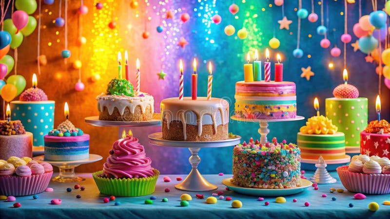 A Festive Array of Delicious Birthday Cakes with Colorful Decorations ...