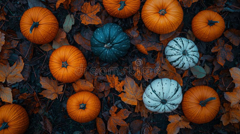 A Festive Array of Pumpkins Set on Bright Fall Foliage, Celebrating ...