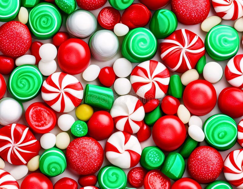 Festive Array of Round and Star Shaped Candies with Swirl Patterns and ...