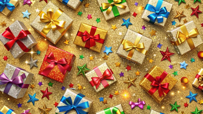 A Festive Array of Sparkling Gift Boxes and Stars. Generative AI Stock ...