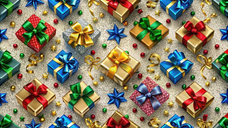 A Festive Array of Wrapped Presents with Ribbons and Festive ...