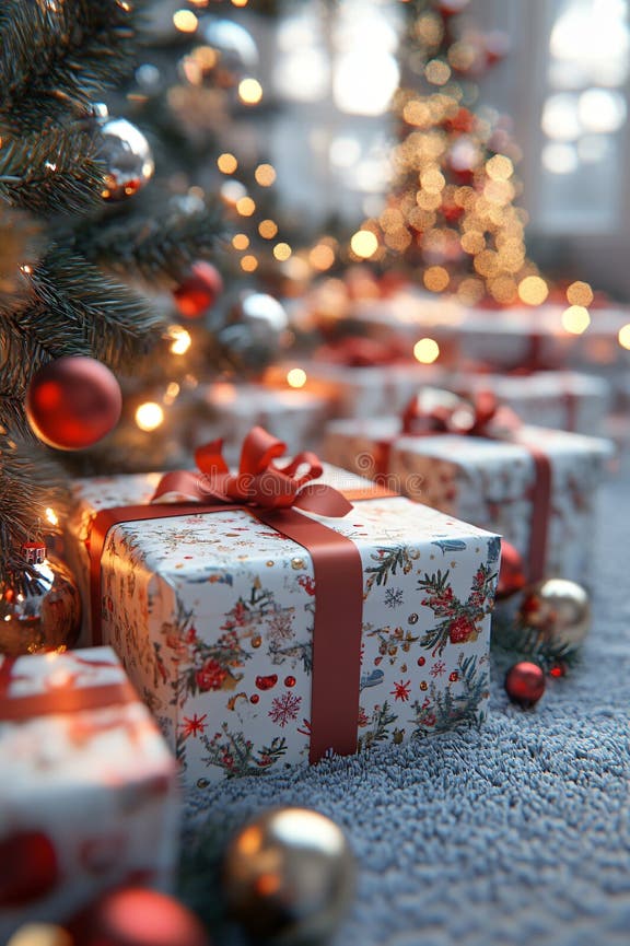 A Festive Assortment of Beautifully Wrapped Gift Boxes Under a ...