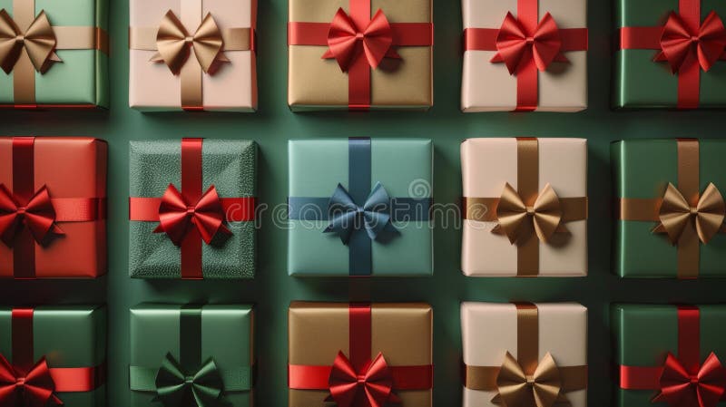 Festive Assortment of Colorful Gift Boxes with Elegant Ribbons Stock ...