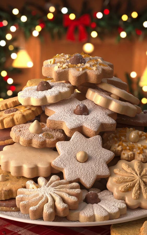 A Festive Assortment of Star-shaped Cookies is Stacked on a Plate Stock ...