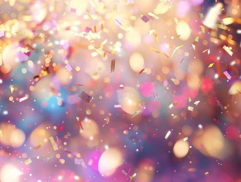 Festive Background with Falling Confetti and Bokeh Lights Stock ...