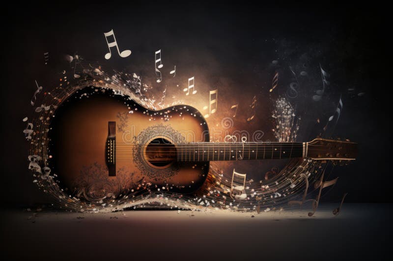 Festive Background with Guitar and Musical Notes. Illustration AI ...