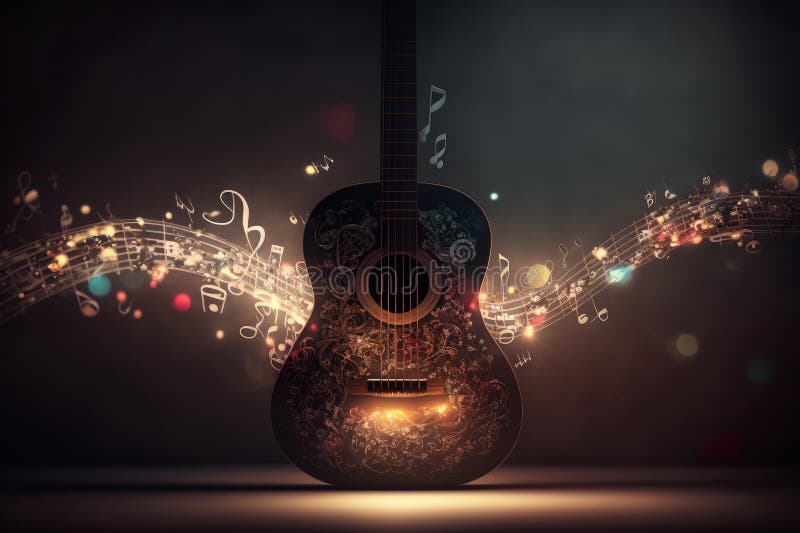Festive Background with Guitar and Musical Notes. Illustration AI ...