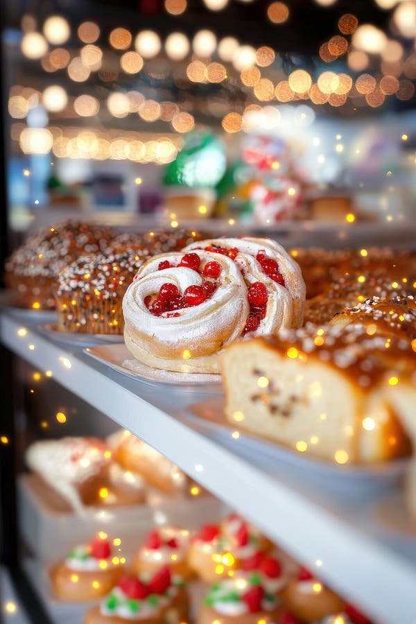 Festive Bakery Display Delicious Holiday Treats Sweet Breads Pastries ...