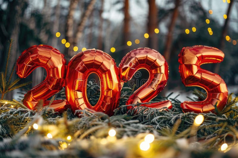 Festive 2025 Balloon Celebration with Colorful Bokeh Background Stock ...