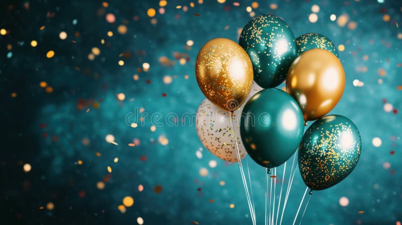 Festive Balloons in Teal and Gold Stock Illustration - Illustration of ...