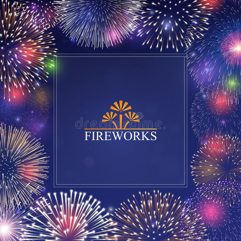 Festive Banner with Fireworks, Frame and Place for Text in the Middle ...