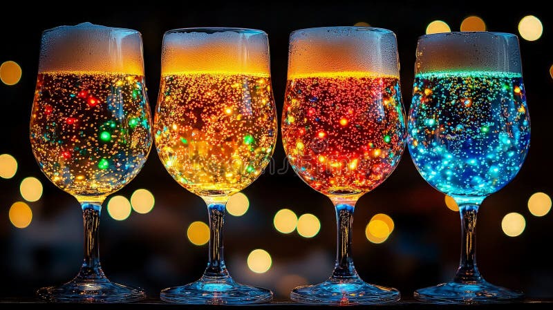 Festive Beer Glasses - Night Bar Scene Stock Image - Image of ...