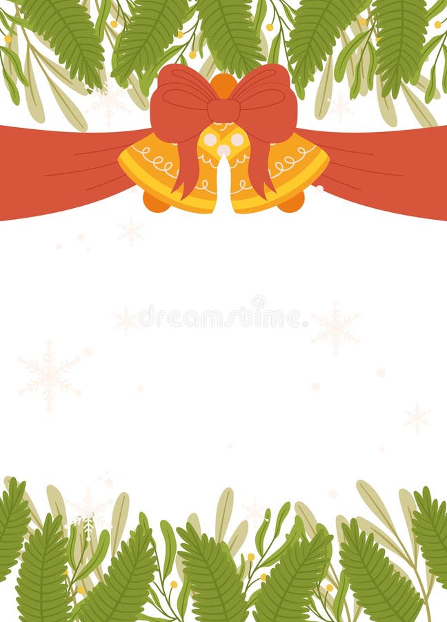 Festive Bells and Greenery Poster Template Frame with Snowflakes. Stock ...
