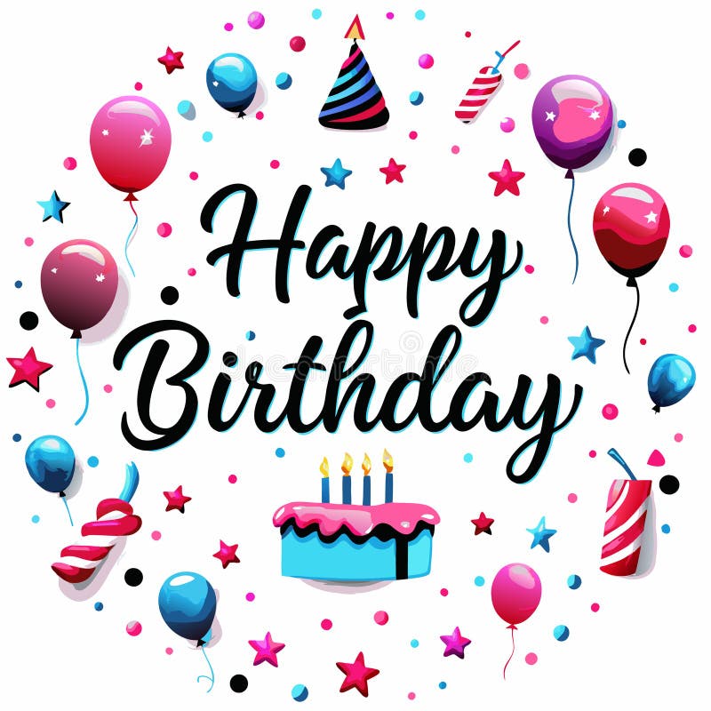 Festive Birthday Card with Cake, Balloons, and Confetti Stock Vector ...