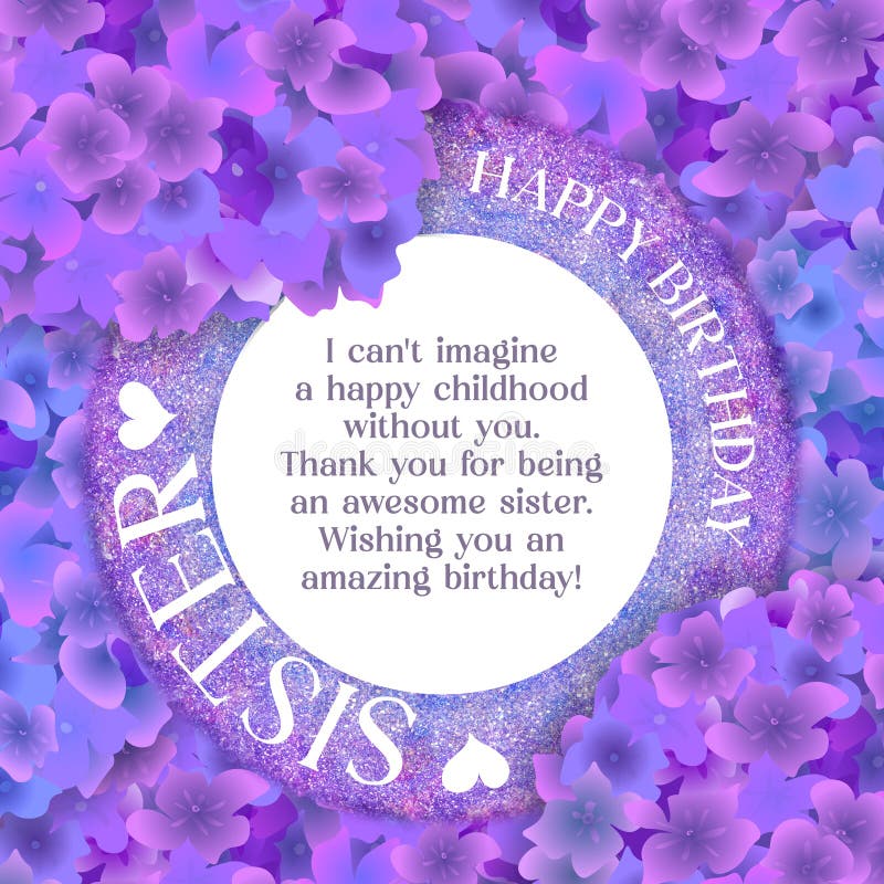 Birthday Wishes for Sister Note in Hydrangea Flower Frame Stock ...