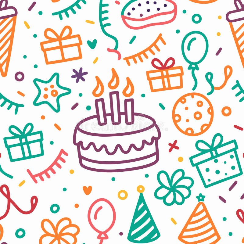 Festive Birthday Party Doodle Seamless Pattern Stock Vector ...