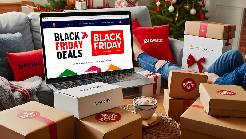Festive Black Friday Online Shopping Experience Stock Illustration ...