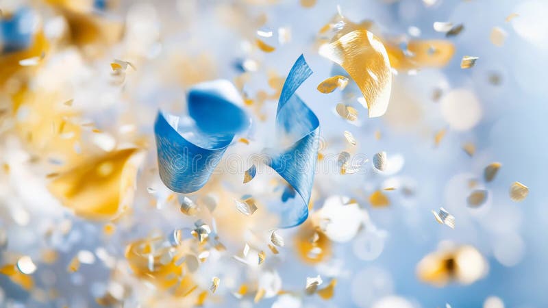 Festive Blue and Gold Ribbons with Confetti on Sparkling Background ...