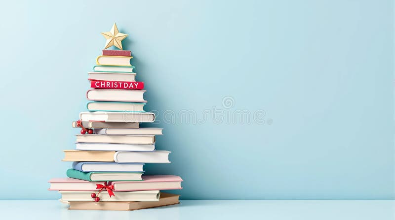 Festive Book Stack Christmas Tree for Christma Day Stock Illustration ...