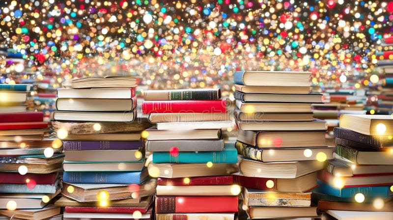 Festive Book Stacks, Lights, Holiday Reading Stock Image - Image of ...