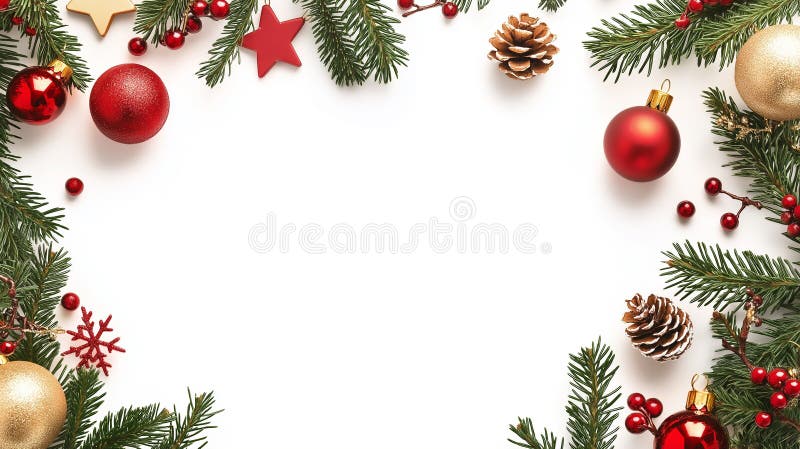 A Festive Border of Christmas Ornaments and Greenery, Ready for Holiday ...