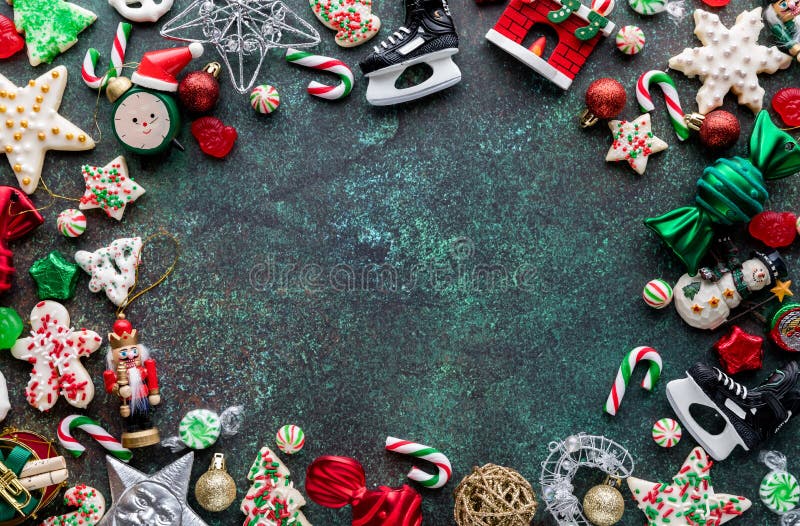 A Festive Border Frame Filled with Confections and Ornaments. Stock ...