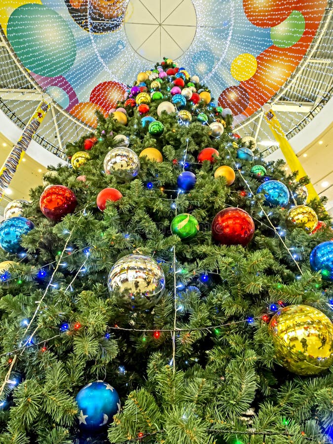 Festive Bright Beautiful Decorated Christmas Tree Stock Photo - Image ...