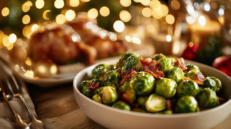 Festive Brussels Sprouts with Bacon for Christmas Dinner Stock Photo ...