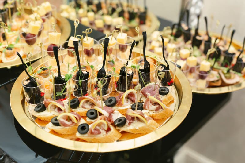 Festive Buffet. Assortment of Cold Cuts and Canapes Stock Image - Image ...