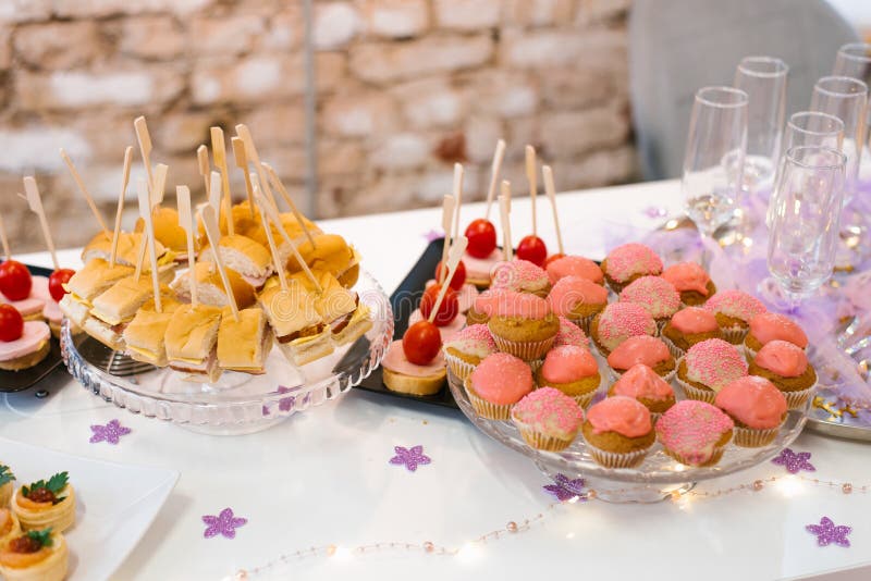 Festive Buffet, Canapes and Sweet Cupcakes Stock Image - Image of ...