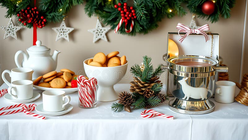 A Festive Buffet Table with Coffee Biscuits Candy Canes and a Hot ...