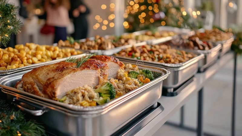 Festive Buffet Table with a Variety of Holiday Dishes, Including ...