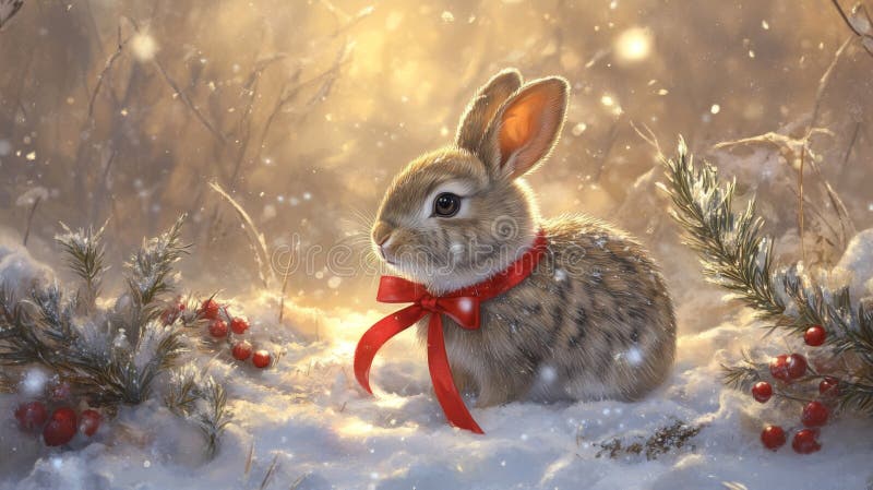 A Festive Bunny in Winter Wonderland Setting Stock Illustration ...