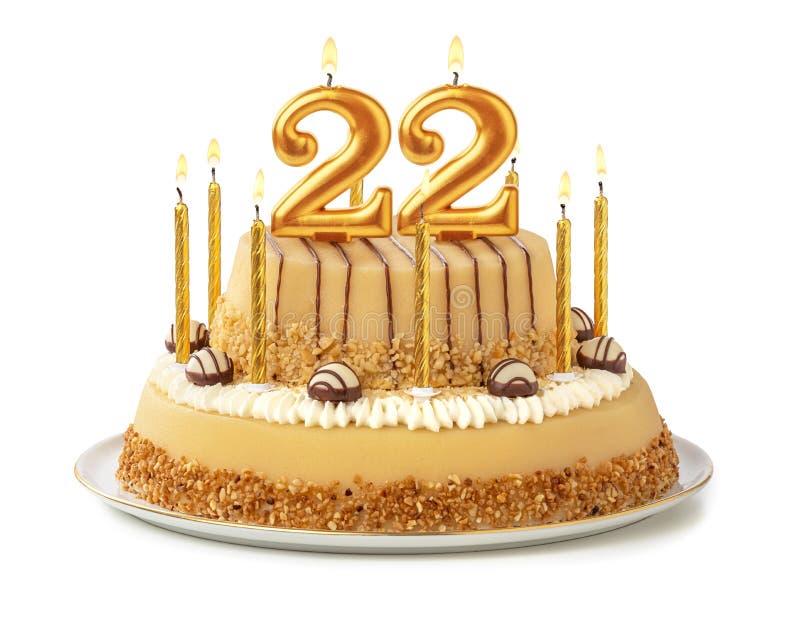 Festive Cake with Golden Candles - Number 22 Stock Photo - Image of ...