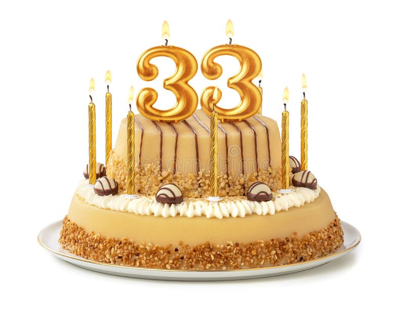 Festive Cake with Golden Candles - Number 33 Stock Image - Image of ...