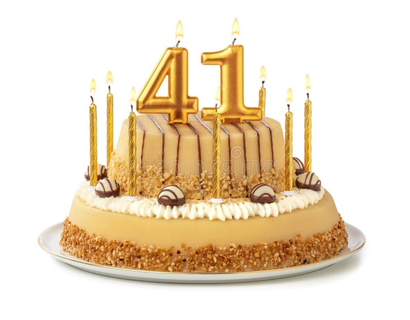 Festive Cake With Golden Candles - Number 41 Stock Image - Image of ...