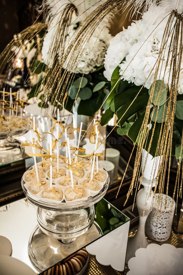 Festive Candy Bar on the Served Table at the Wedding Banquet Stock ...