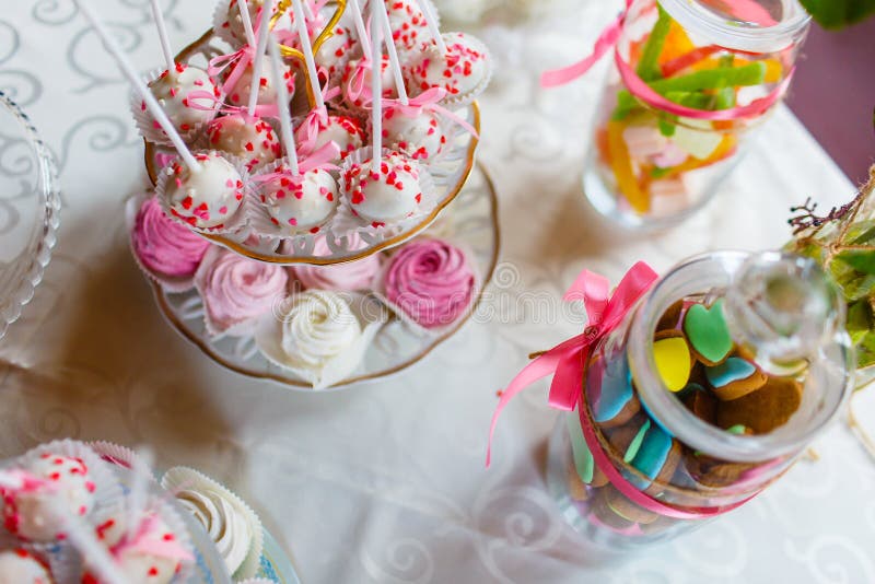 Festive Candy Bar Standing on the Table Top View Stock Photo - Image of ...