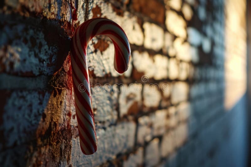 Festive Candy Cane Hanging on Tree Trunk Stock Illustration ...