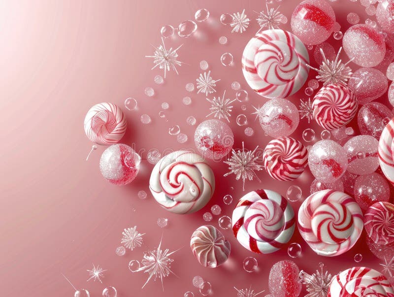 Festive Candy Canes and Sparkling Ornaments on Pink Backdrop Stock ...
