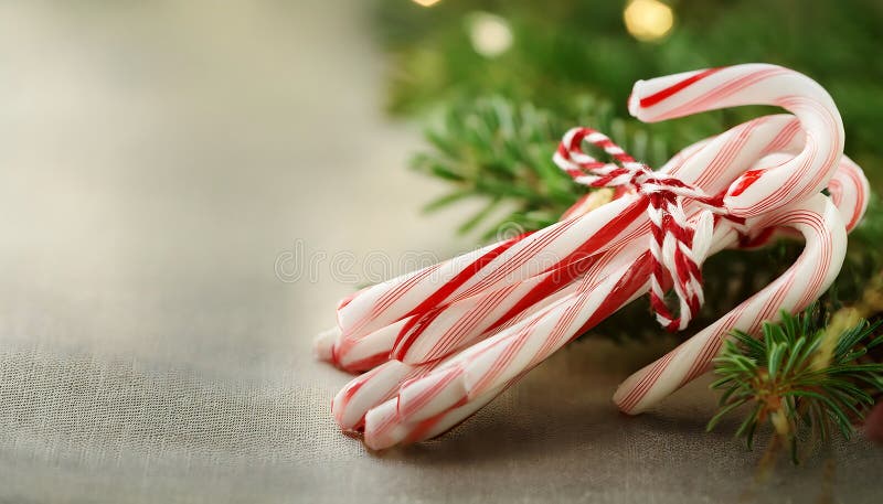 Festive Candy Canes Tied with a Bow on a Christmas Background Stock ...