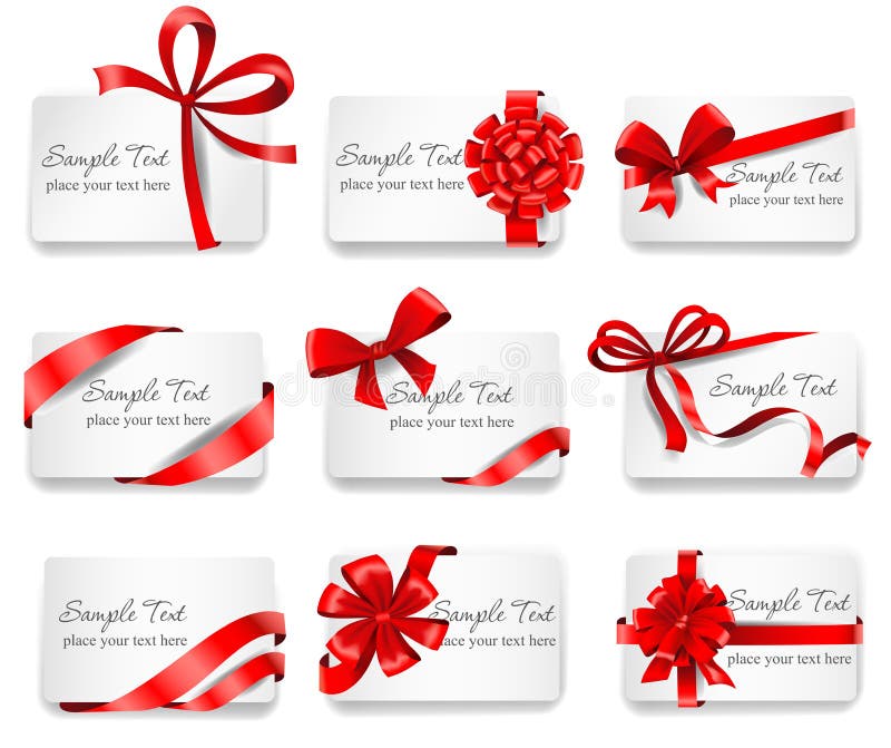 Festive Cards with Red Gift Ribbons. Stock Vector - Illustration of ...