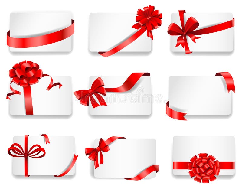 Festive Cards with Red Gift Ribbons Stock Vector - Illustration of ...