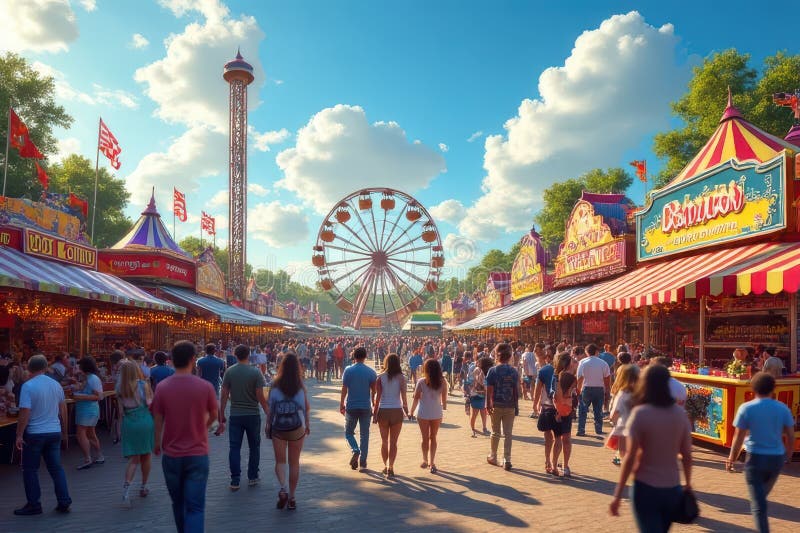 Festive Carnival Atmosphere Stock Illustration - Illustration of tents ...