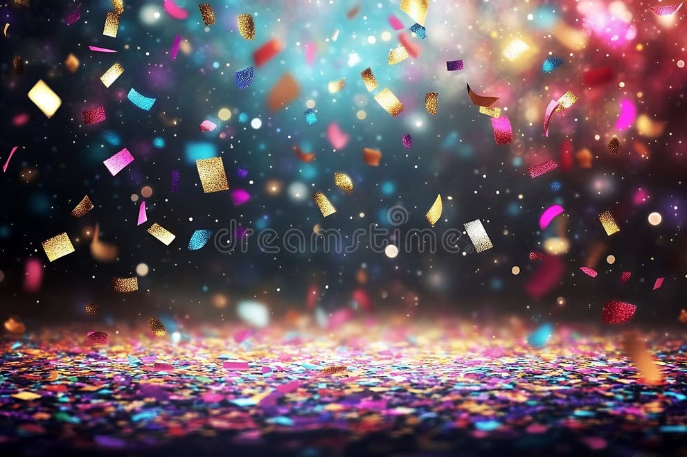 Festive Celebration Background Sparkling Confetti Falling on Glimmering ...