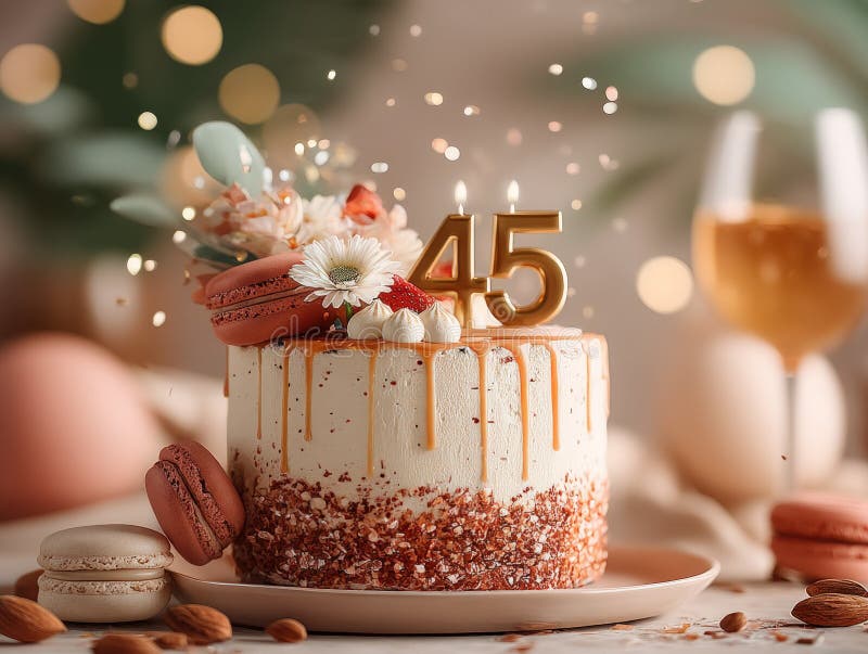 A Festive Celebration Featuring a Birthday Cake with the Number 45 ...