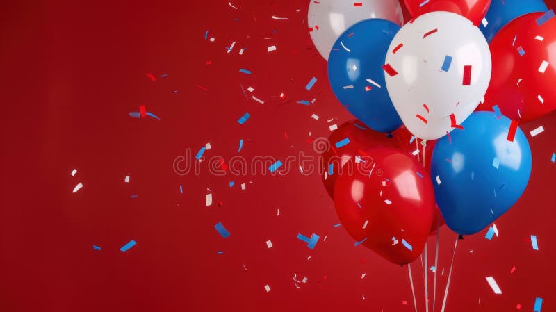 Festive Celebration with Red White Blue Balloons and Confetti Stock ...
