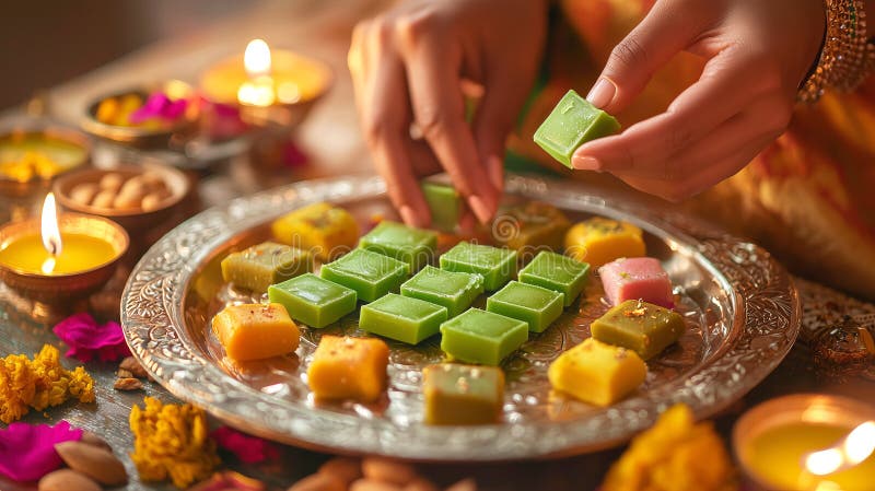 Festive Celebration: Traditional Indian Sweets for Diwali in Candlelit ...