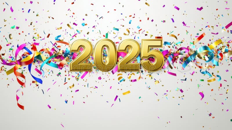 Festive 2025 Celebration with Vibrant Confetti and Golden Numbers Stock ...
