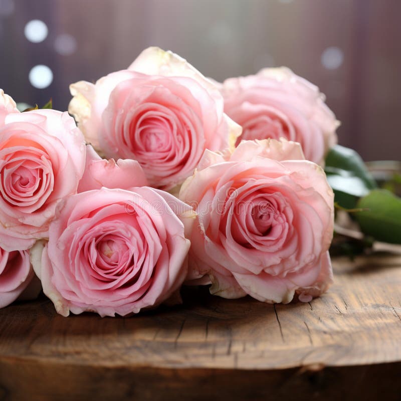 Festive Charm Close Up of Soft Pink Roses on Rustic Board Stock ...